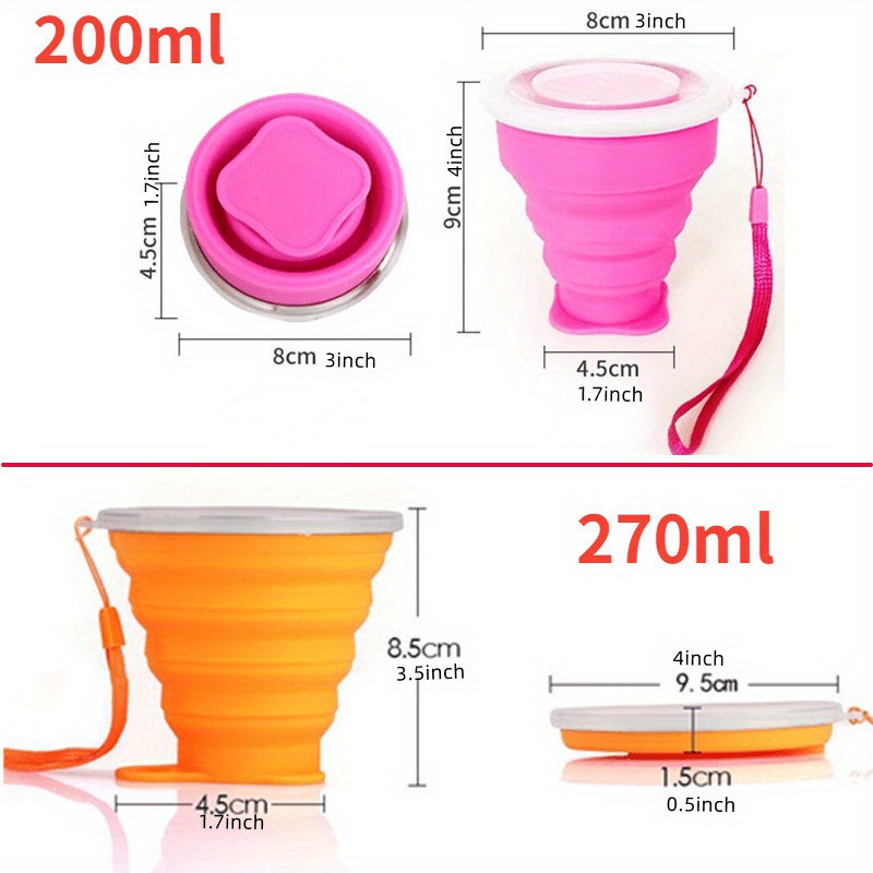 1pc Silicone Collapsible 270ml Cup Reusable Water Cup With Lid For ...