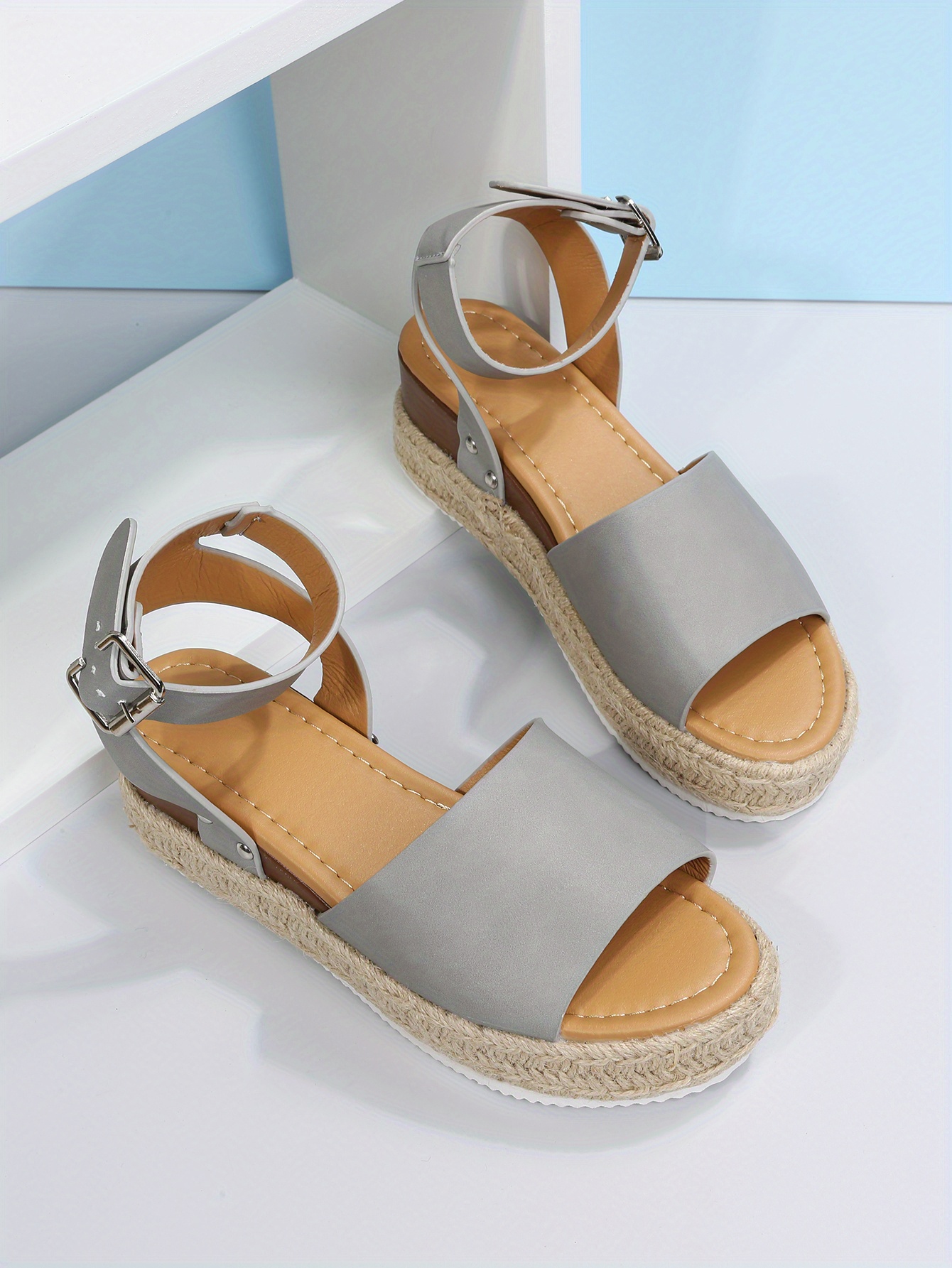 Womens Platform Espadrille Sandals Peep Toe Ankle Strap Temu