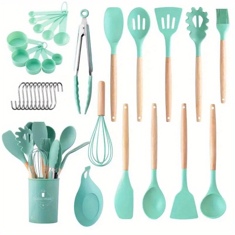 33pcs Set Silicone Cooking Utensils Set With Holder Sturdy Wooden ...