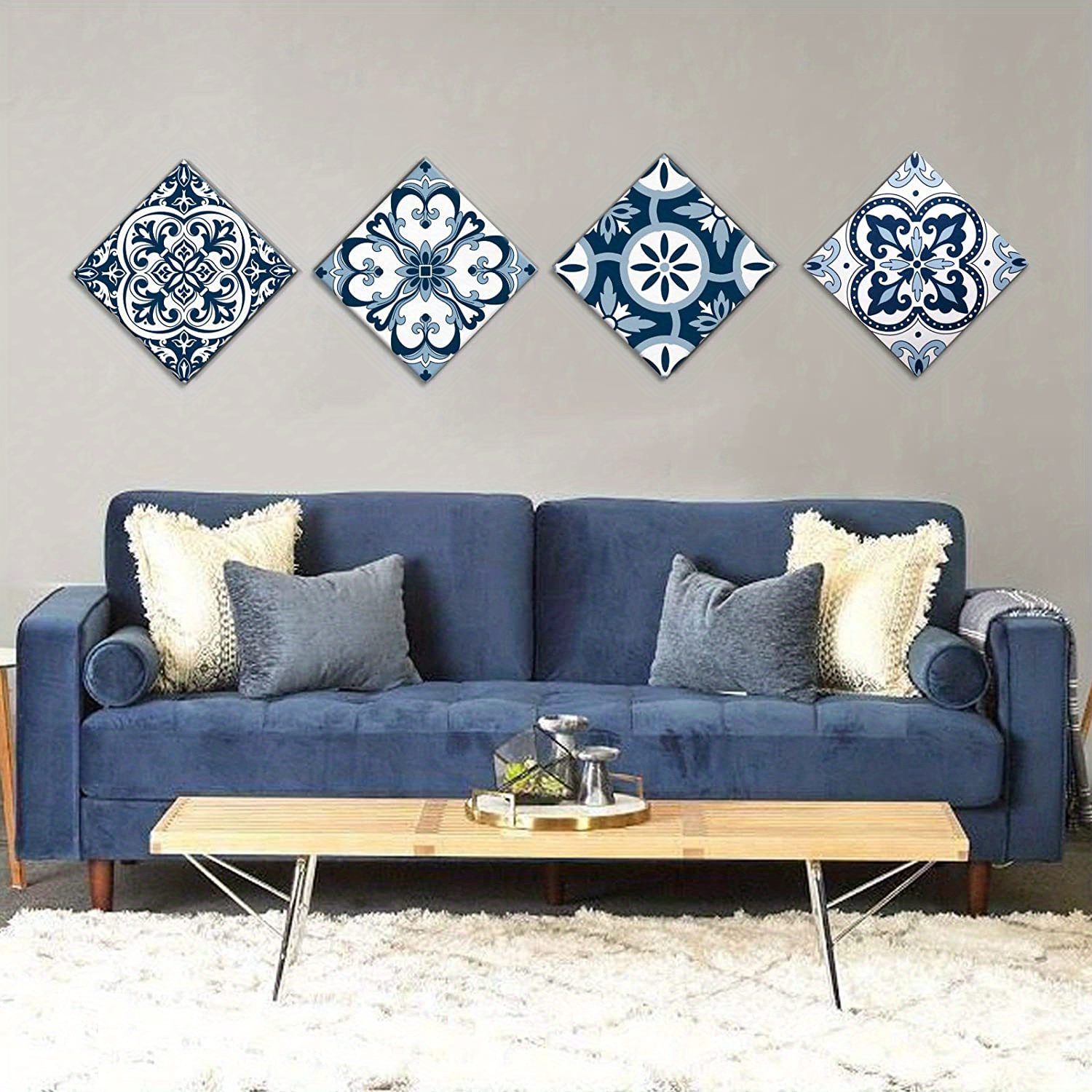 Navy Blue Decor Canvas Flowers Prints - Temu Ireland