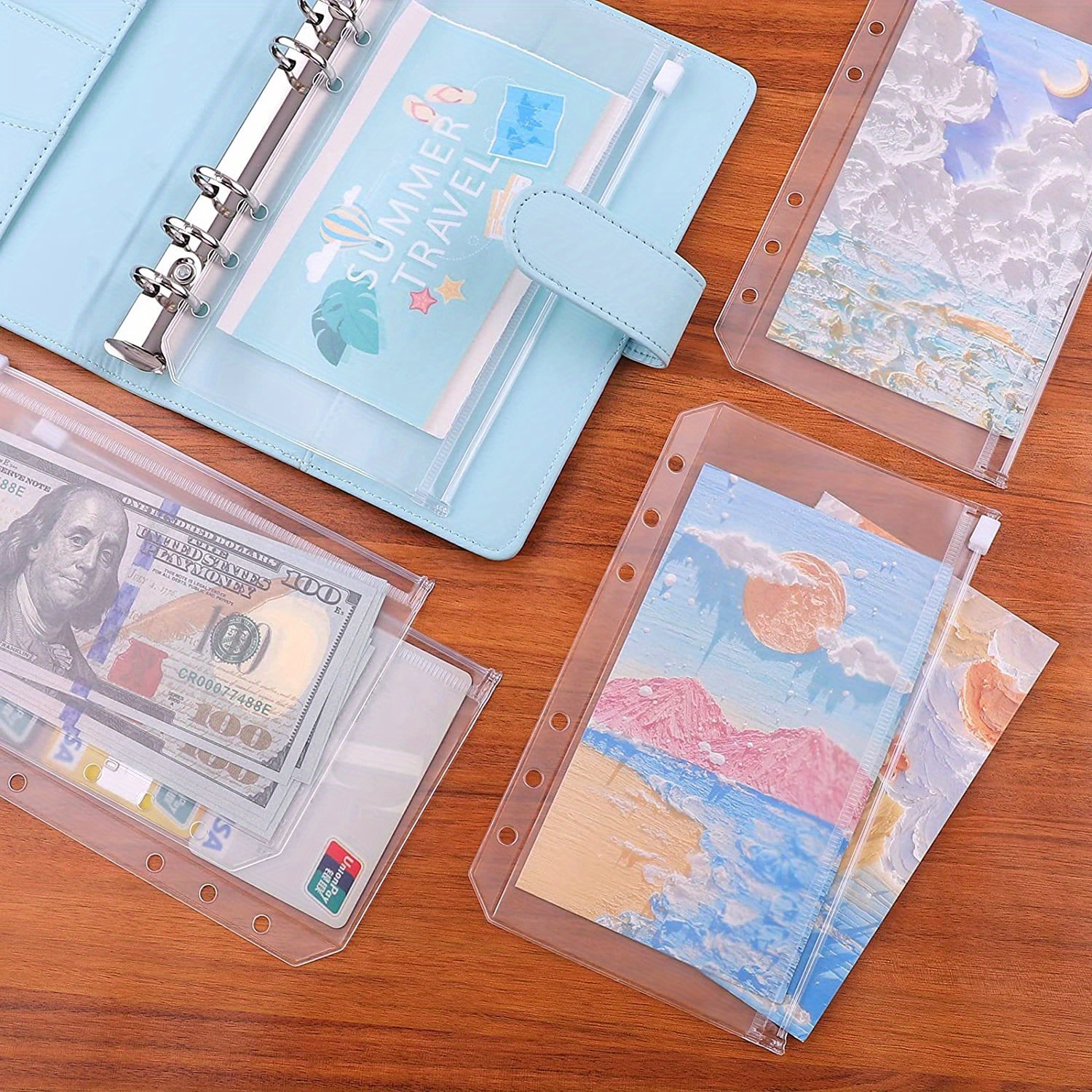 A6 6 holes Binder Pockets Clear Pvc Binder Envelopes Zipper - Temu Australia
