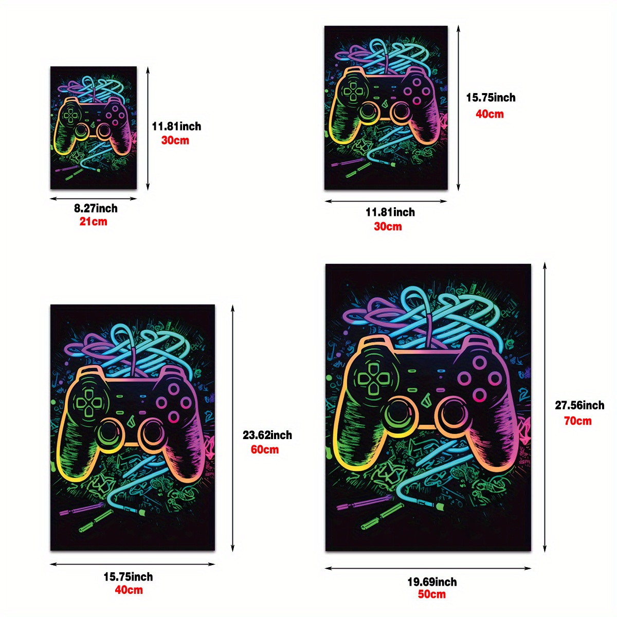 Neon Gaming Controller Canvas Print Watercolor Fashion - Temu United