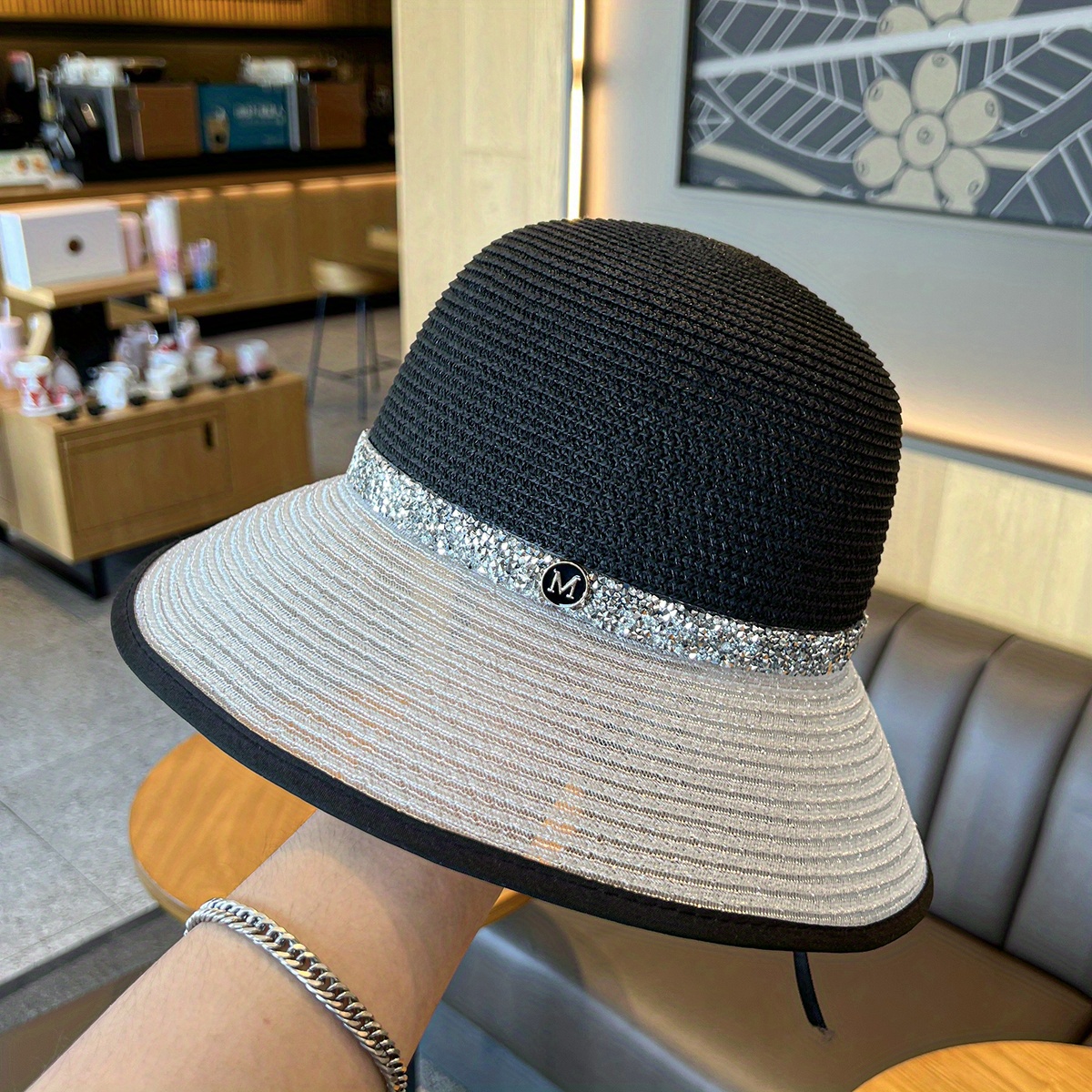 Two Straw Hat Metal "m" Letter Decor - Temu Australia