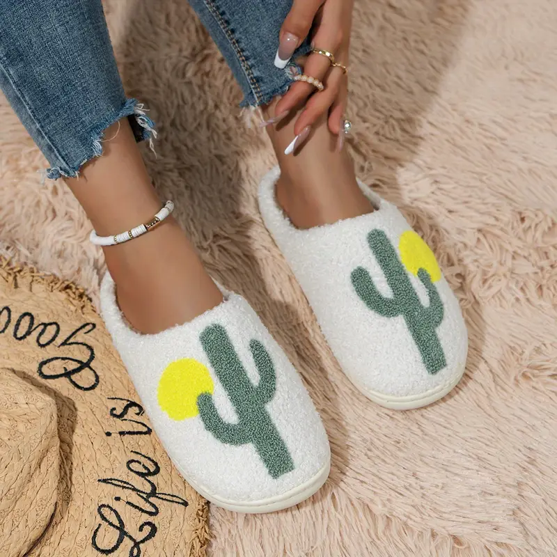 Womens Plush Flat Slippers Indoor Warm Cozy Closed Toe Slip Temu