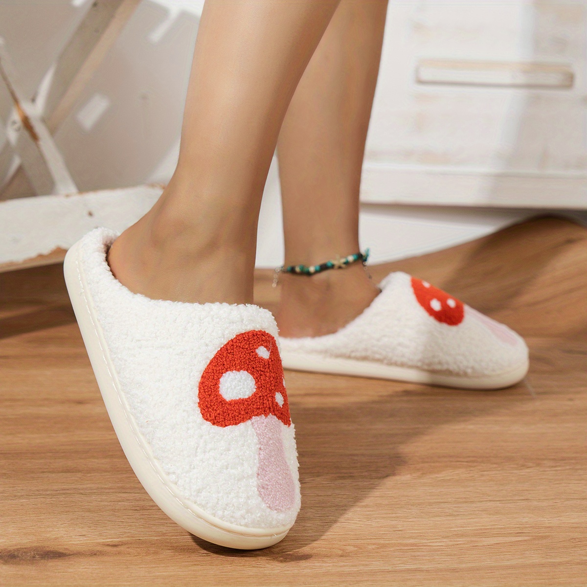 Women's Cute Mushroom Pattern House Slippers Warm Plush - Temu