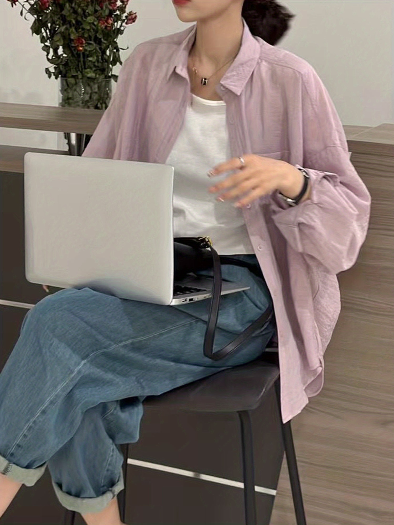 Drop Shoulder Button Front Shirt Casual Long Sleeve Shirt - Temu New Zealand