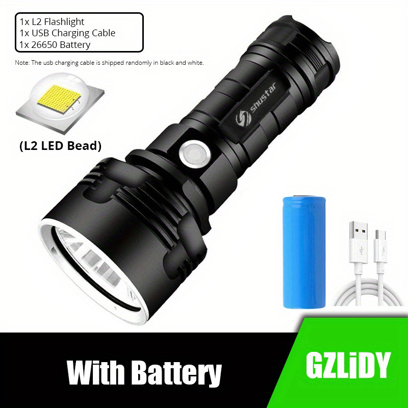 L2 Xhp70 Aluminum Alloy Led Tactical Flashlight Usb Rechargeable ...