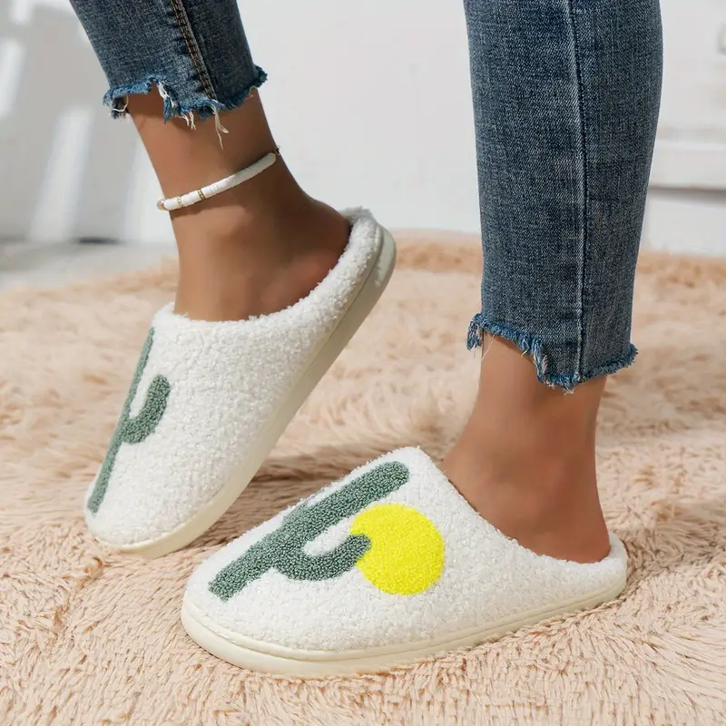 Womens Plush Flat Slippers Indoor Warm Cozy Closed Toe Slip Temu