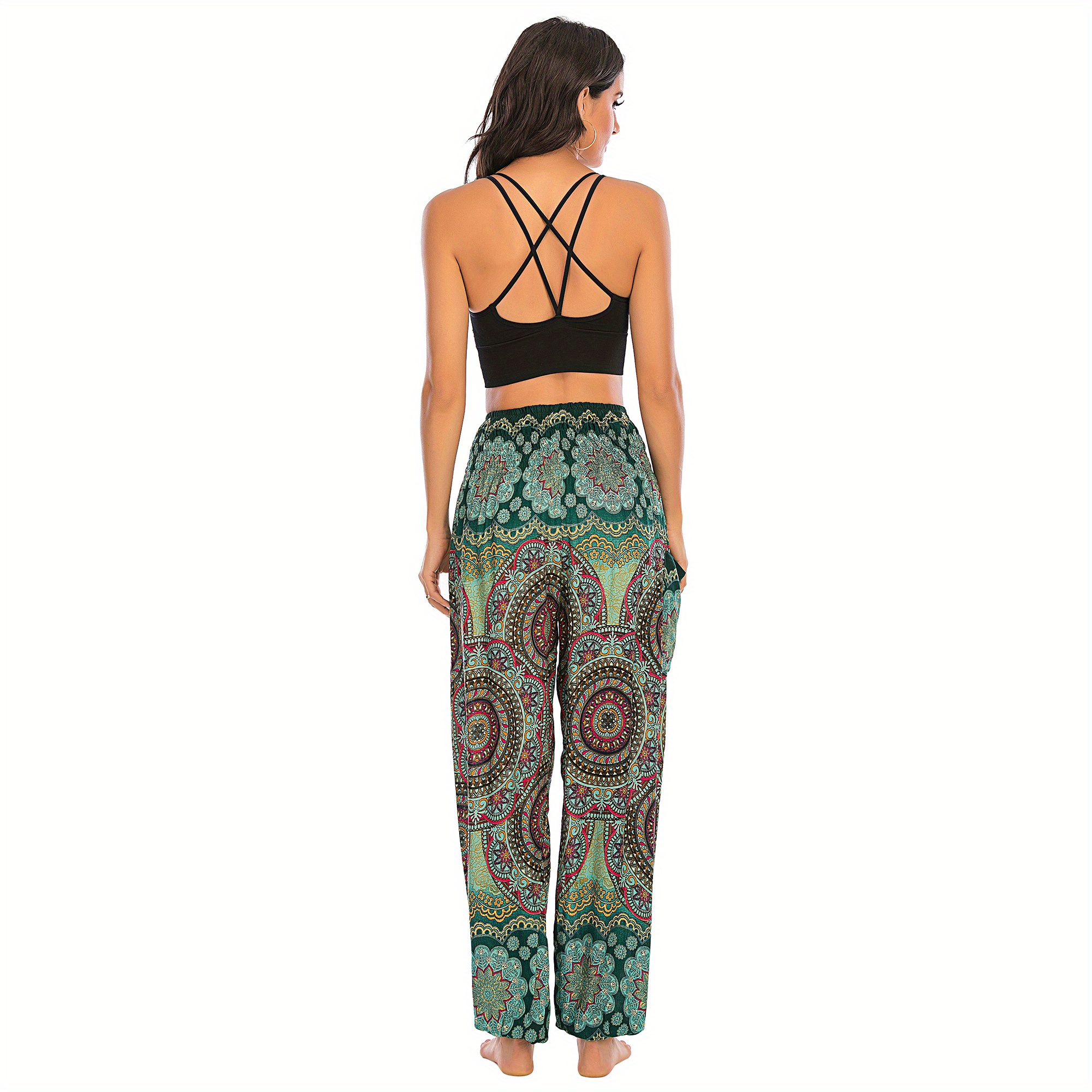 Mandala Floral Print Pants Boho High Waist Long Length Pants Temu Norway