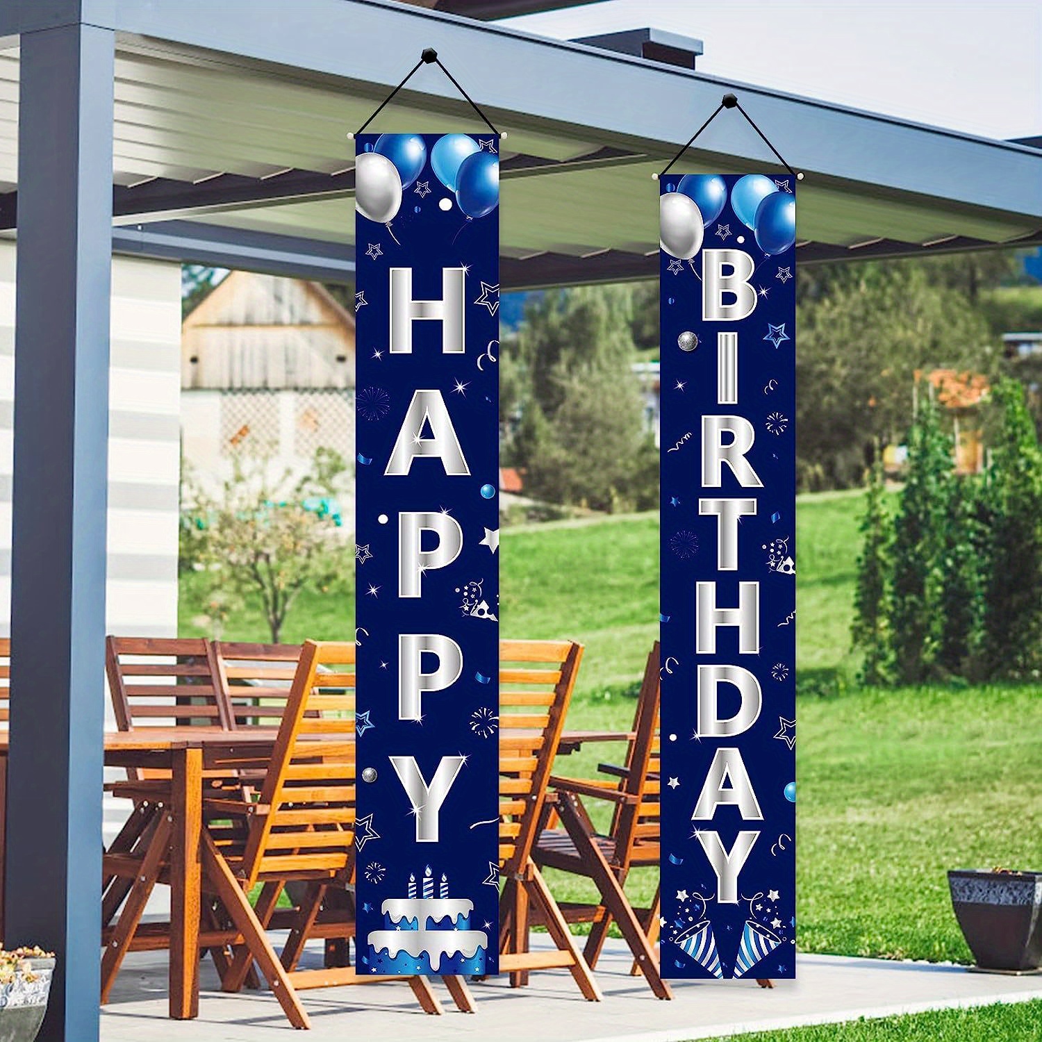 Happy Birthday Decorations Banner Blue Happy Birthday Porch - Temu ...