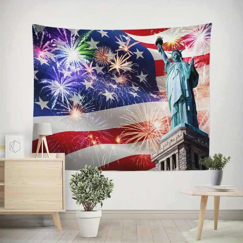 1pc アメリカ国旗自由の女神花火祭りタペストリー アメリカ独立記念日休日 クロスピーチスキン タペスト Temu Japan