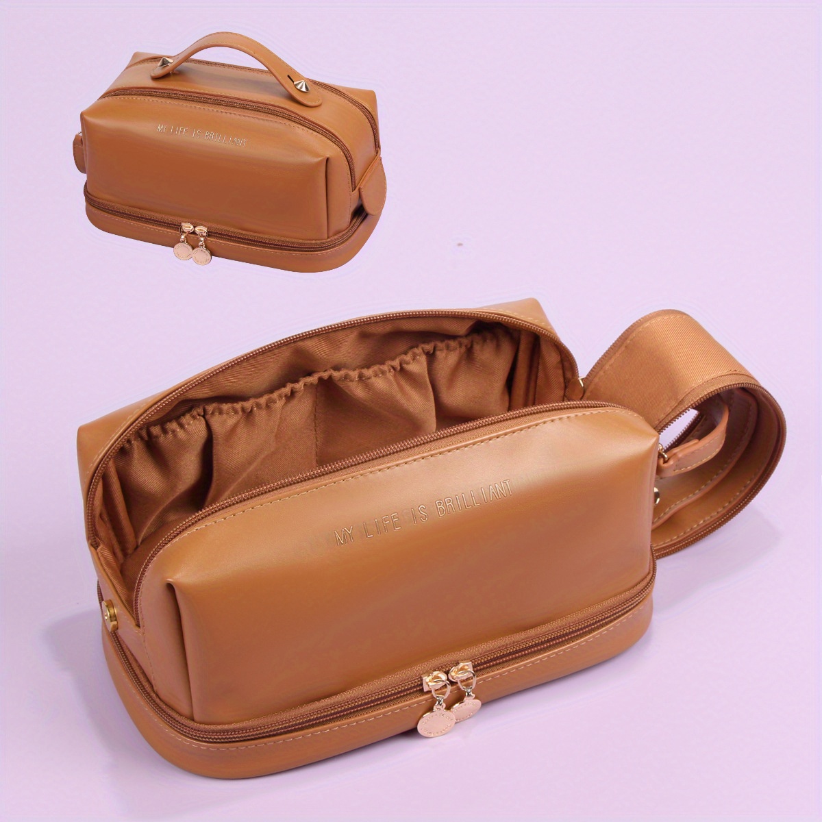 Letter Pattern Waterproof Makeup Bag Simple Design Solid Storage Bag ...