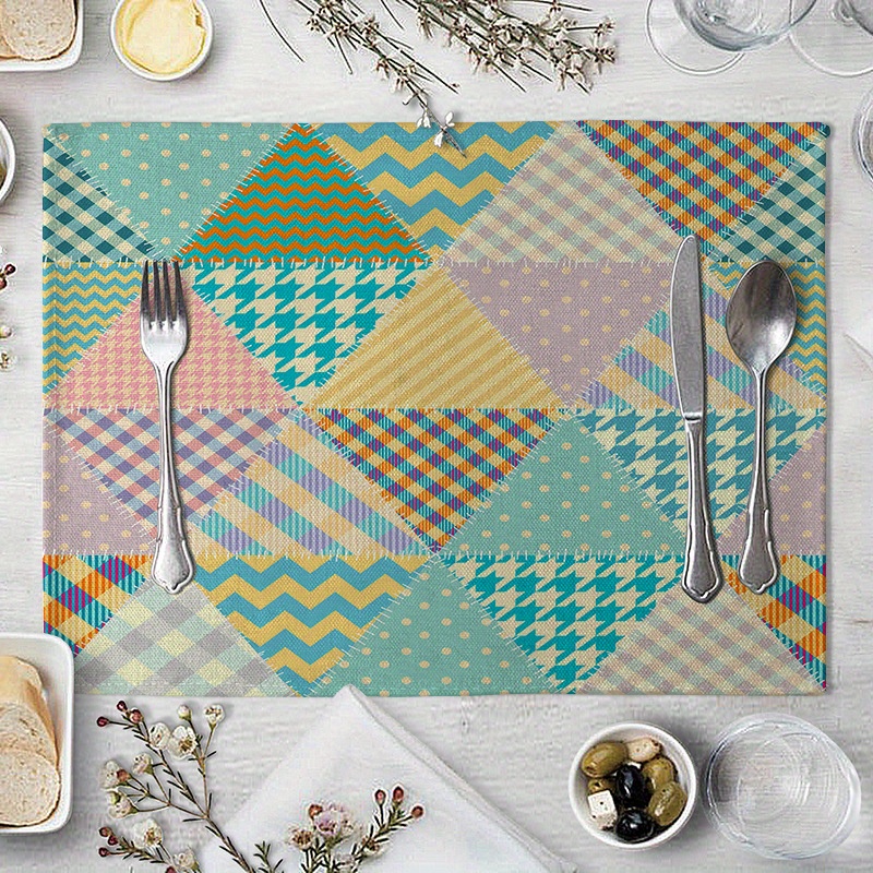 geometric print placemats color contrast washable reusable - Temu Canada
