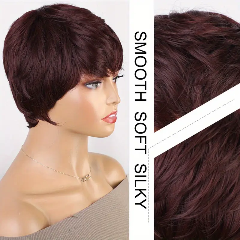 Reddish Brown Short Pixie Cut Wigs Bangs Natural Looking Temu