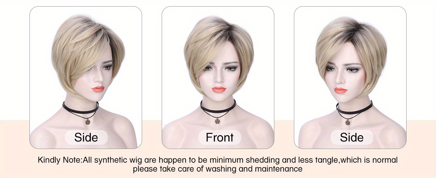 Dark Brown Blonde Pixie Cut Wig Bangs Short Straight - Temu New Zealand