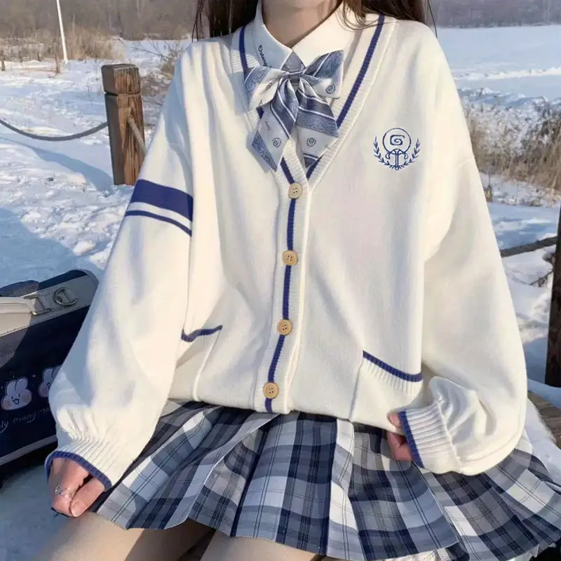 Button Front Kawaii Knit Cardigan Preppy V Neck Open Front Temu