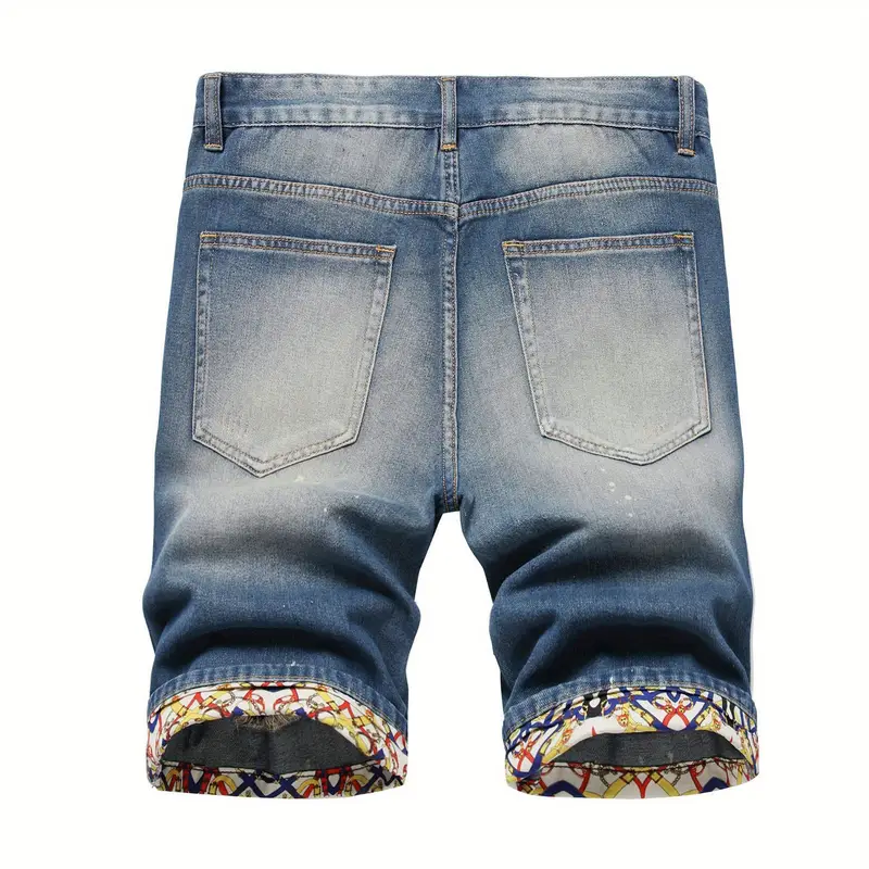 リップドデニムショートパンツ メンズカジュアルストリートスタイル夏用ダメージデニムショートパンツ Temu Japan
