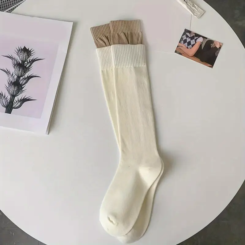 Colorblock Calf Socks College Style Knee High Socks Womens Temu Denmark