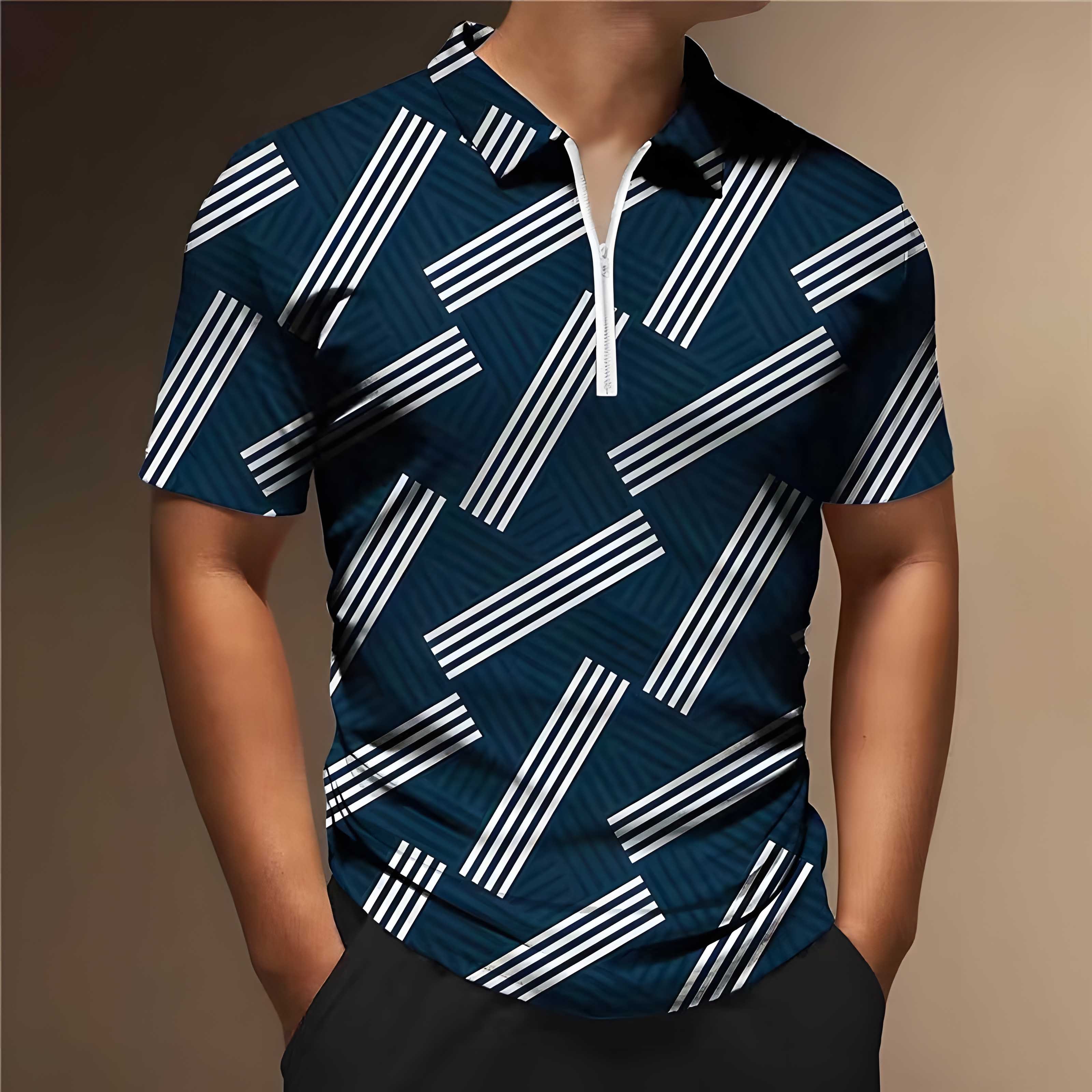 stylish geometric pattern print men's casual short sleeves - Temu South ...
