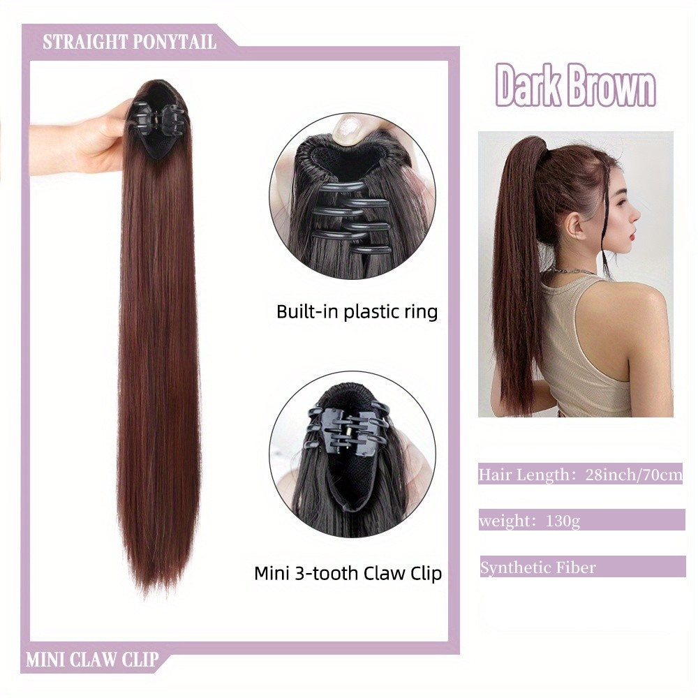 Long Claw Clip In Ponytail Extensions Long Straight Ponytail - Temu