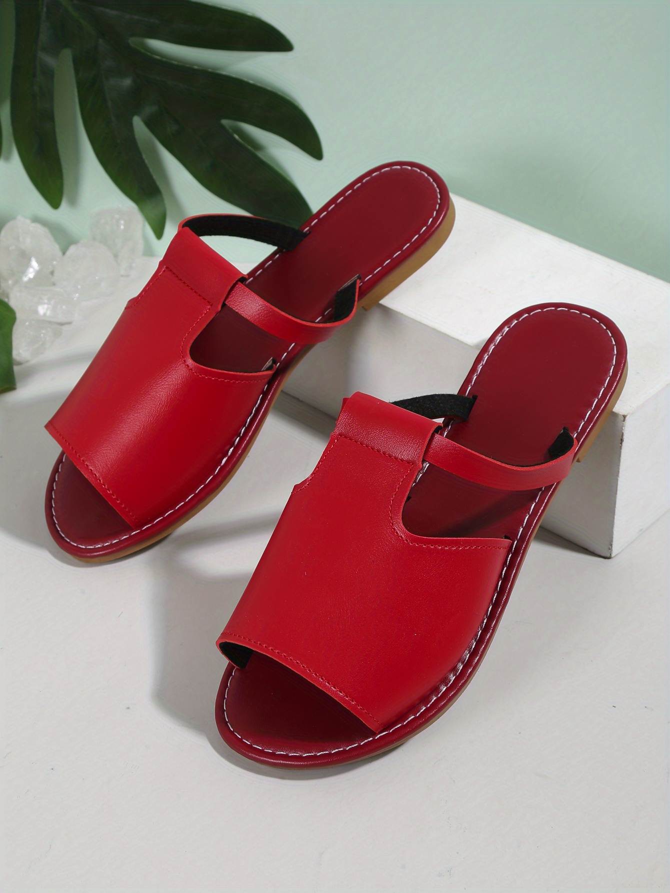 Womens Cutout Slide Sandals Casual Slip Faux Leather Shoes Temu