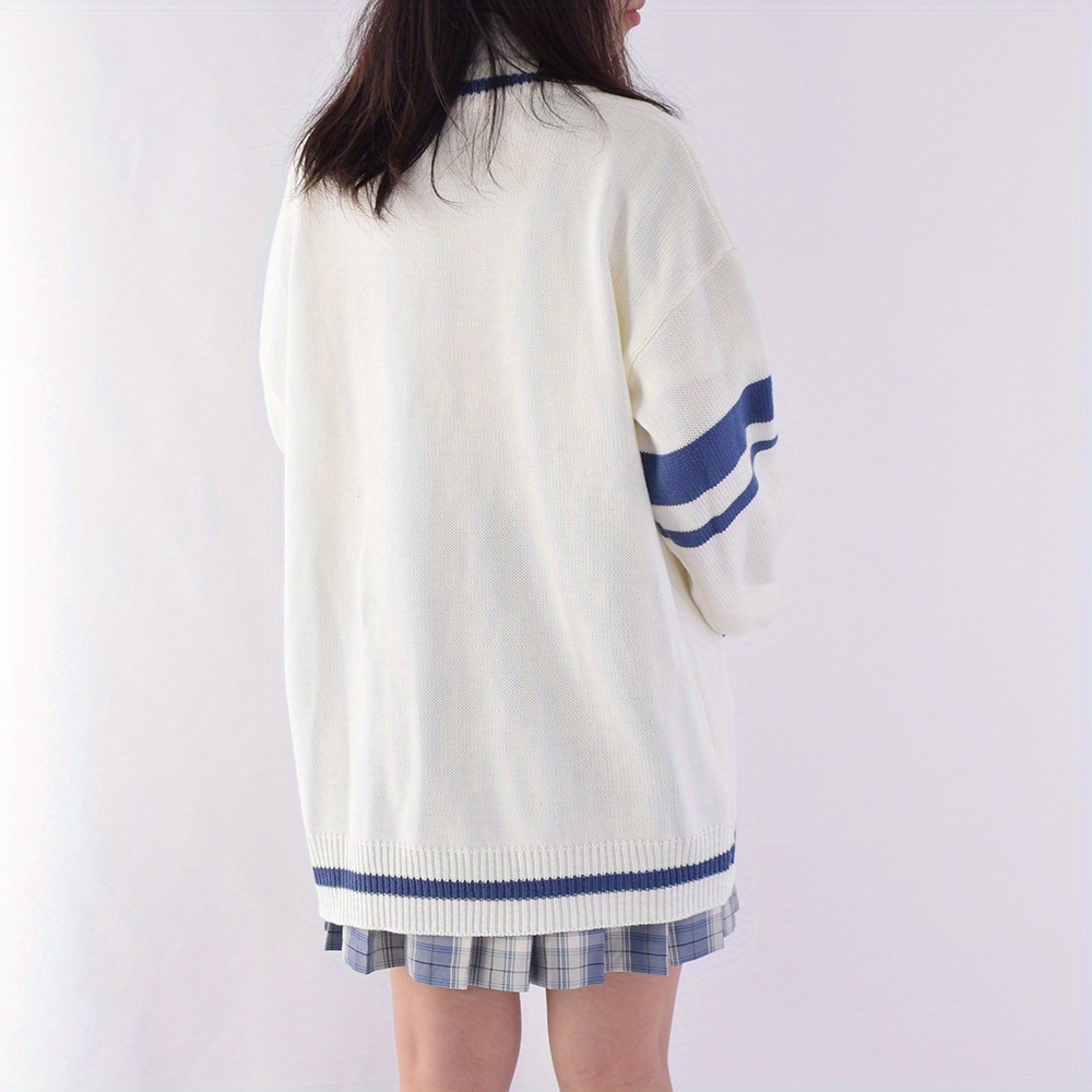 Button Front Kawaii Knit Cardigan Preppy V Neck Open Front - Temu