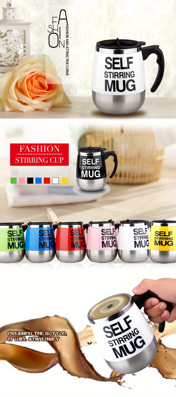 1pc 450MLの自動かき混ぜ磁気マグ シェフ用ステンレススチール電動 ジーセルフ コーヒーミ - Temu Japan