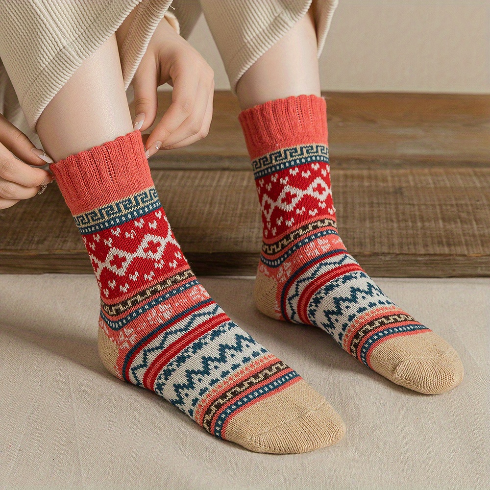 Geometric Pattern Socks Retro Ethnic Style Comfy Warm - Temu United Kingdom