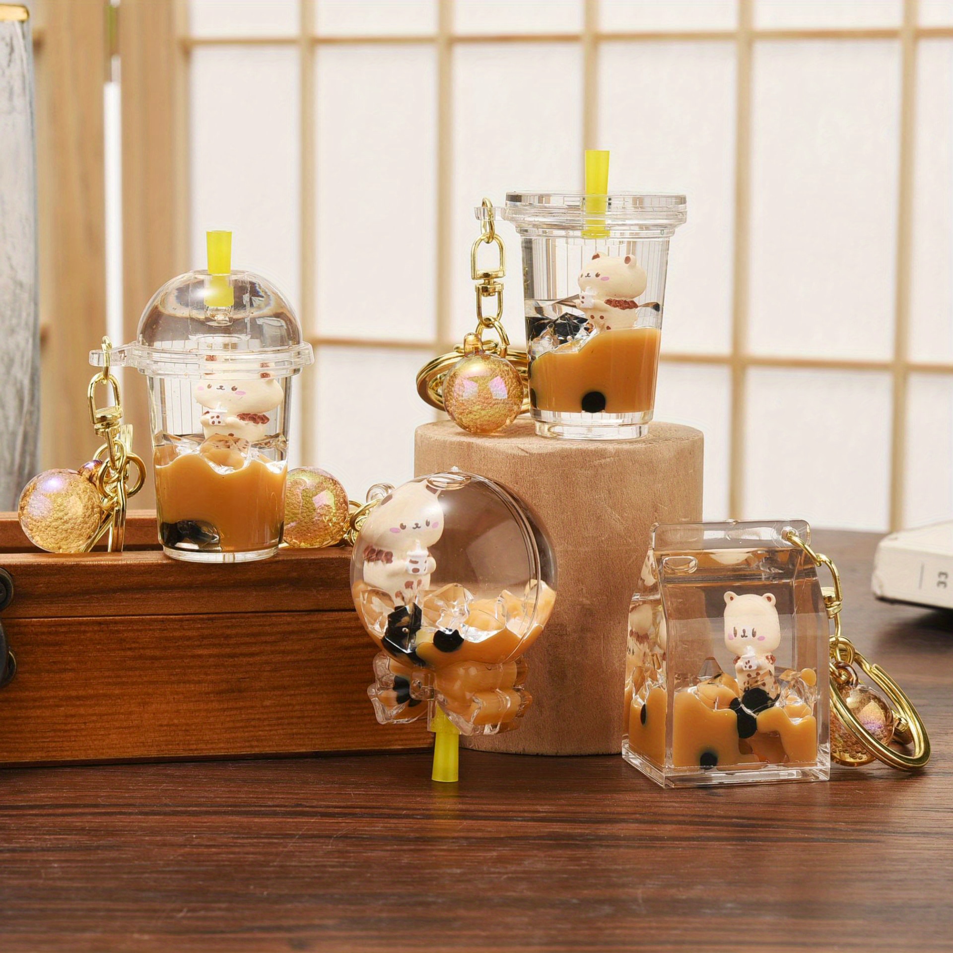 Floating Bottle Oil Keychain Floating Acrylic Bear Keychain - Temu ...