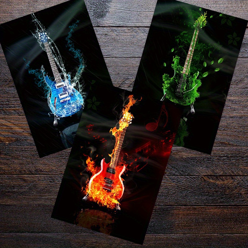 Guitar Canvas Painting Flaming Guitar Posters Printsm - Temu