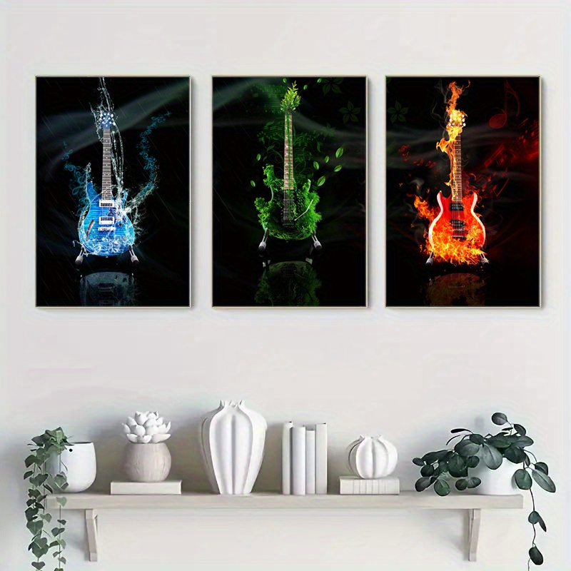 Guitar Canvas Painting Flaming Guitar Posters Printsm - Temu