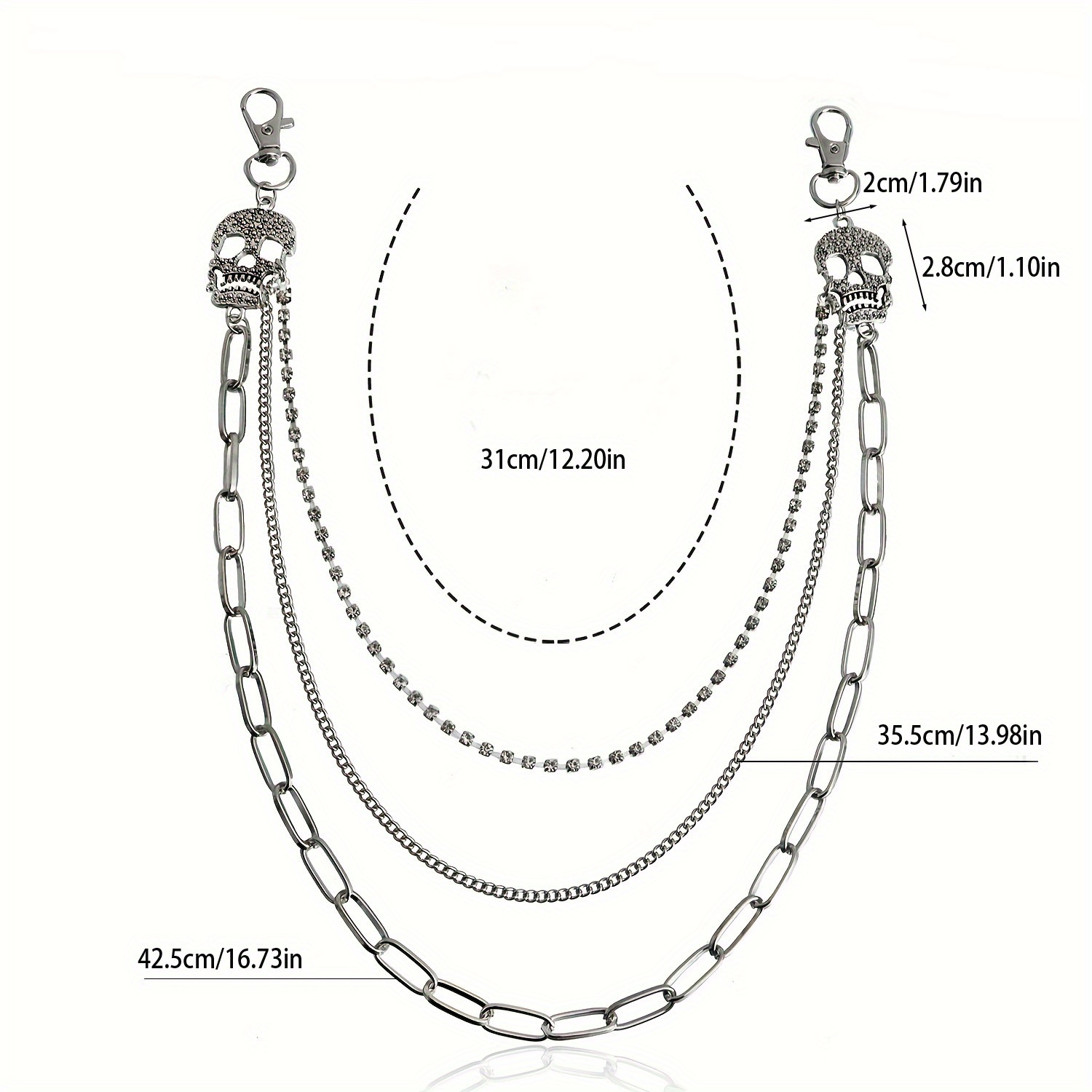 mens pants chain skull decoration layered hip hop pants chain waist ...