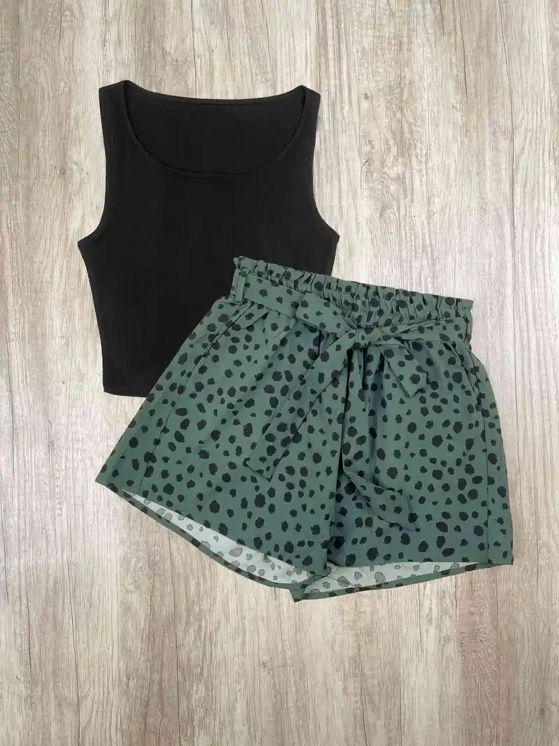 Casual Two piece Shorts Set Tank Top Dalmatian Print Shorts - Temu Casual Two piece Shorts Set Tank Top Dalmatian Print Shorts - Temu