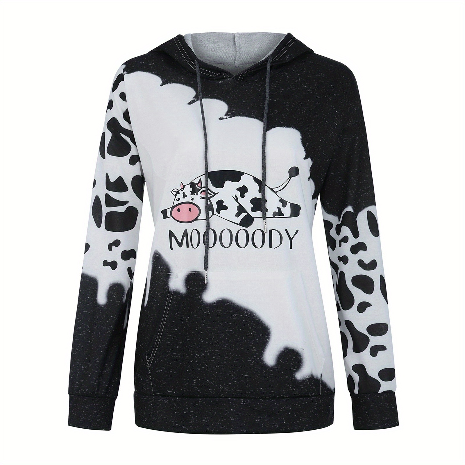 cow print kangaroo pocket hoodie casual long sleeve - {region_name}