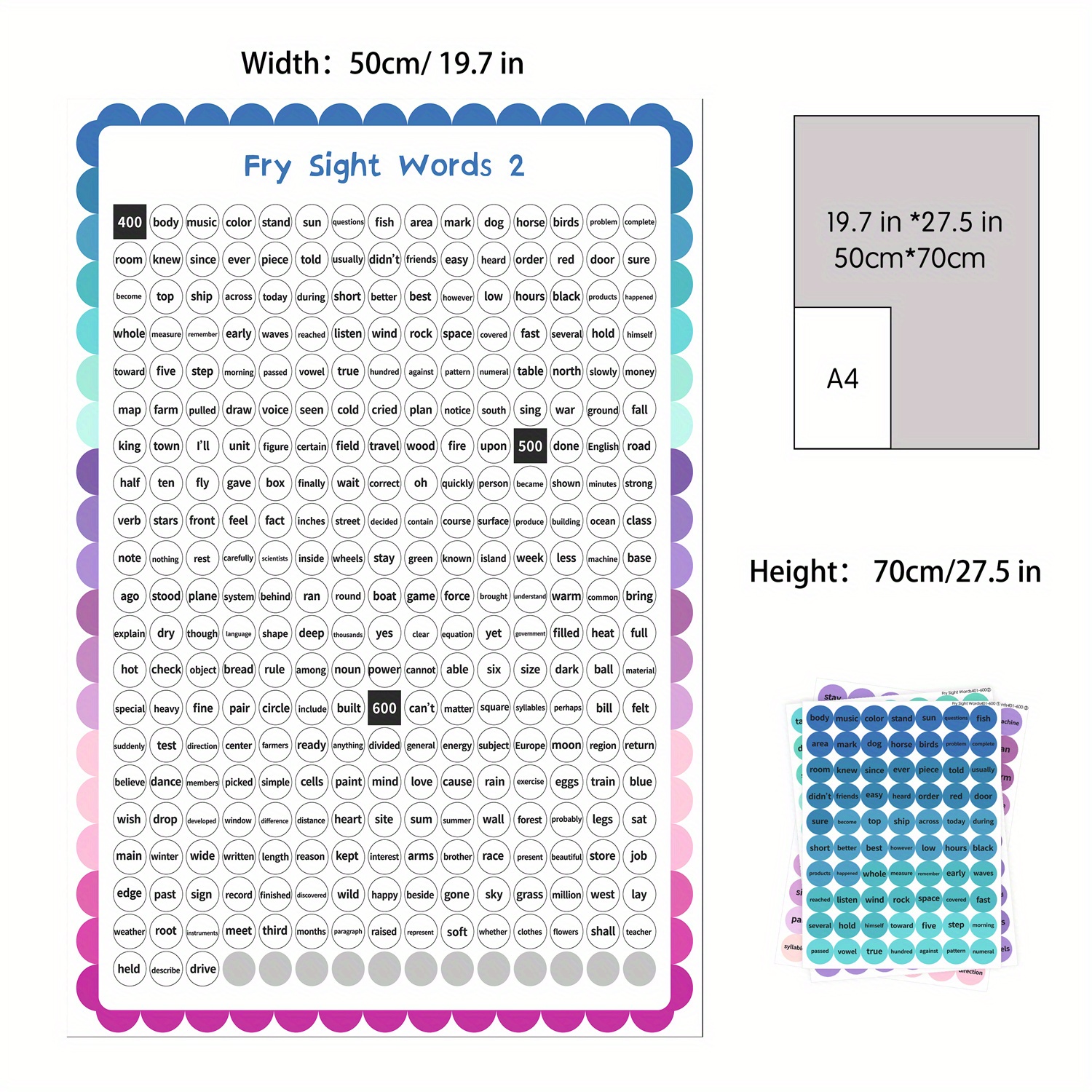 Large Size Sight Words Poster Set Rainbow Stickers Laminated - Temu ...