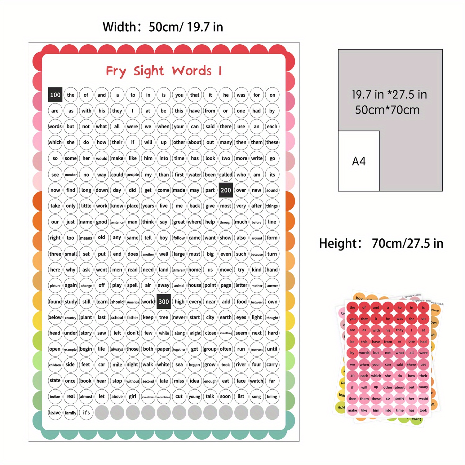 Large Size Sight Words Poster Set Rainbow Stickers Laminated - Temu ...