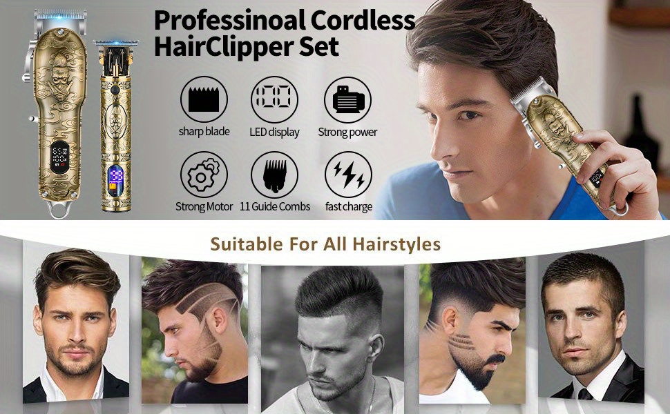 Professional Hair Clippers Men T blade Trimmer Set Cordless - Temu New ...