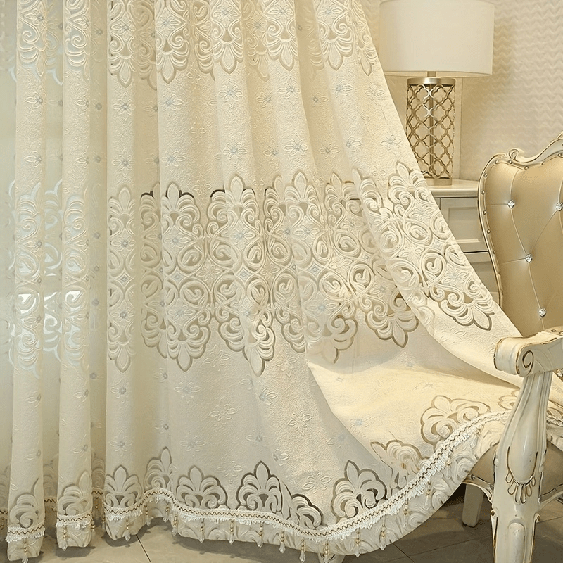 European Jacquard Curtain Romantic Beige Color Living Room - Temu