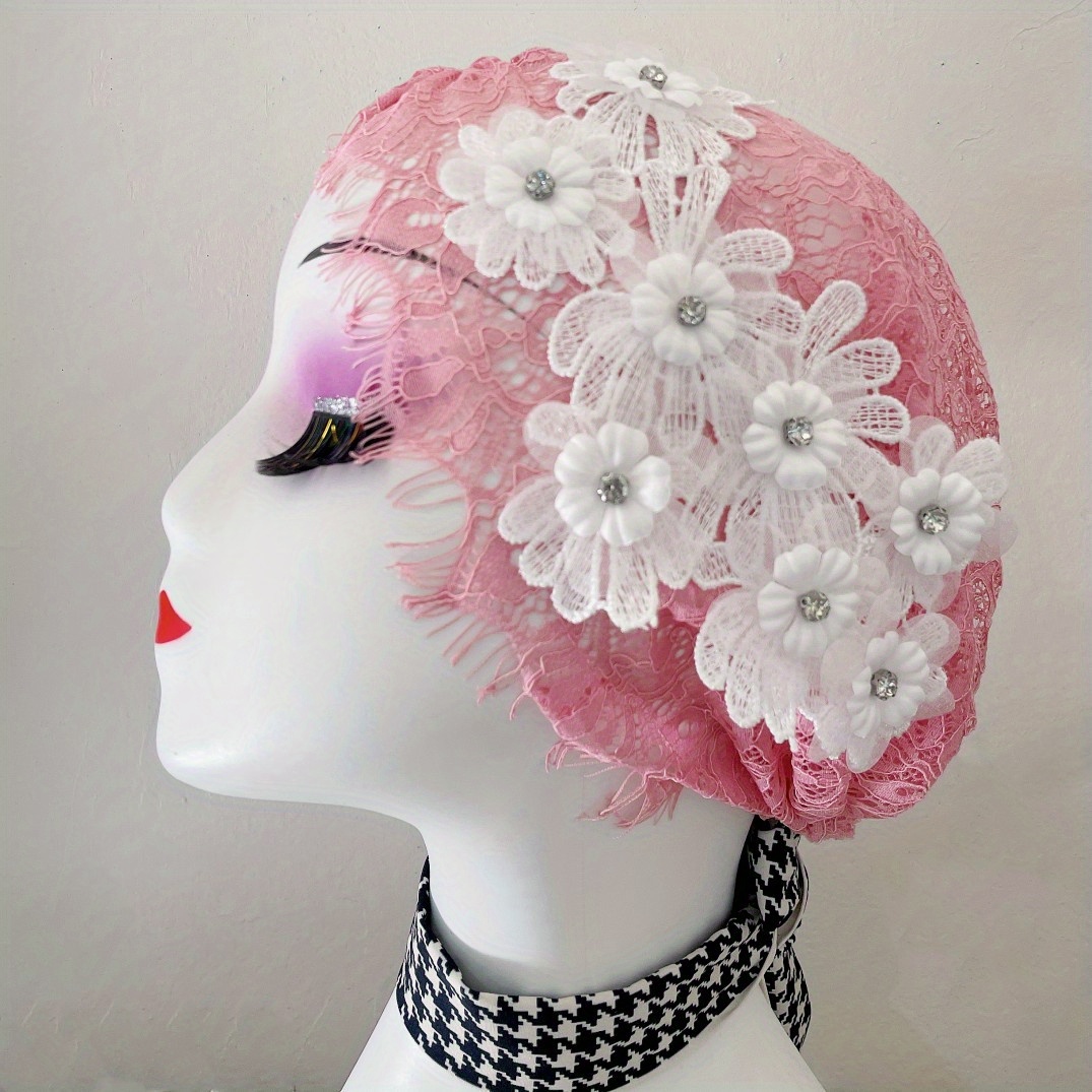 flower decor lace beanie hollow turban cap french style - Temu Australia