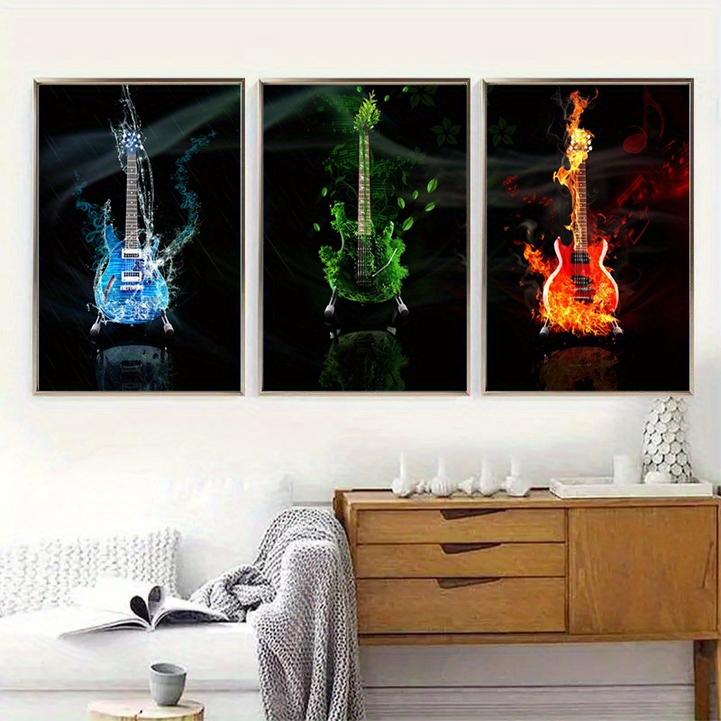 Guitar Canvas Painting Flaming Guitar Posters Printsm - Temu