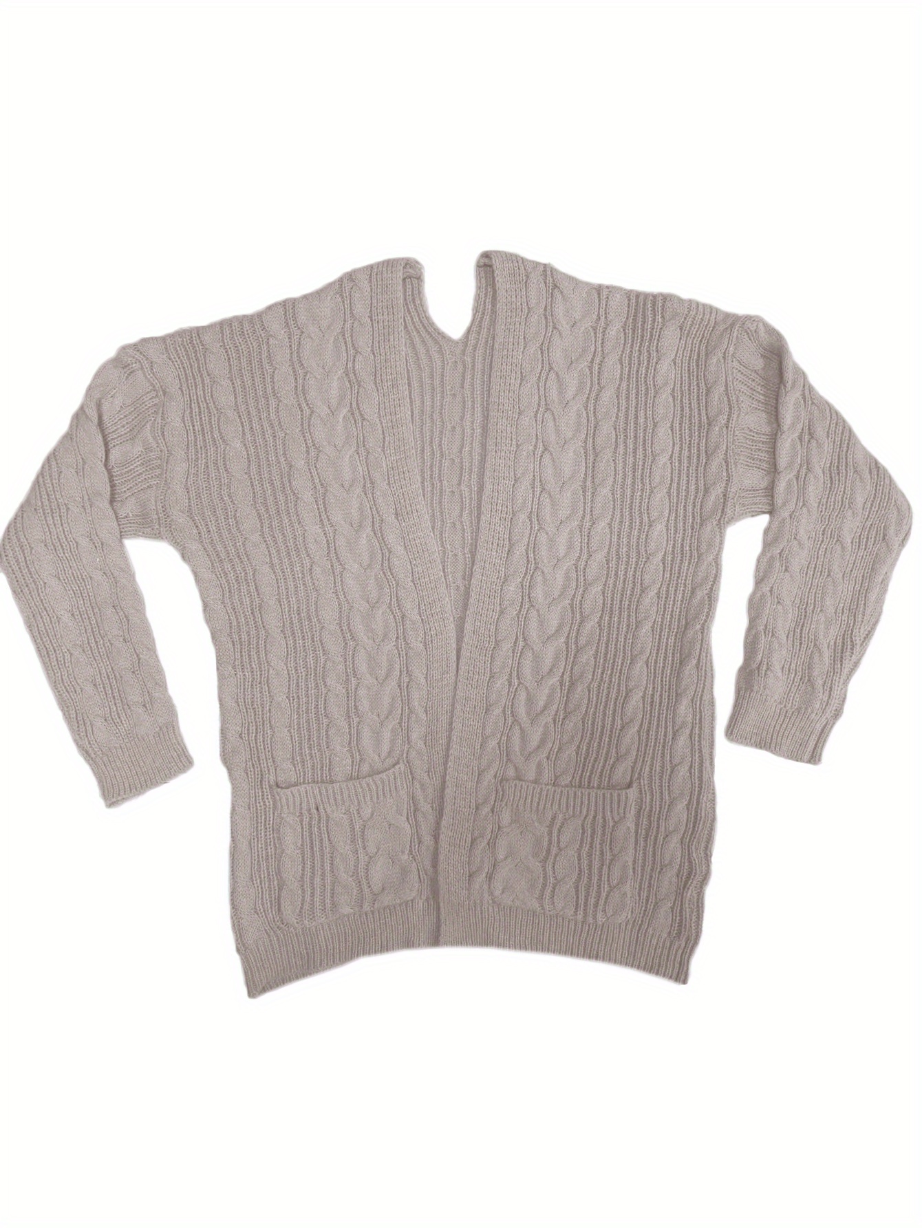 Open Front Cable Knit Cardigan Casual Solid Long Sleeve - Temu New Zealand