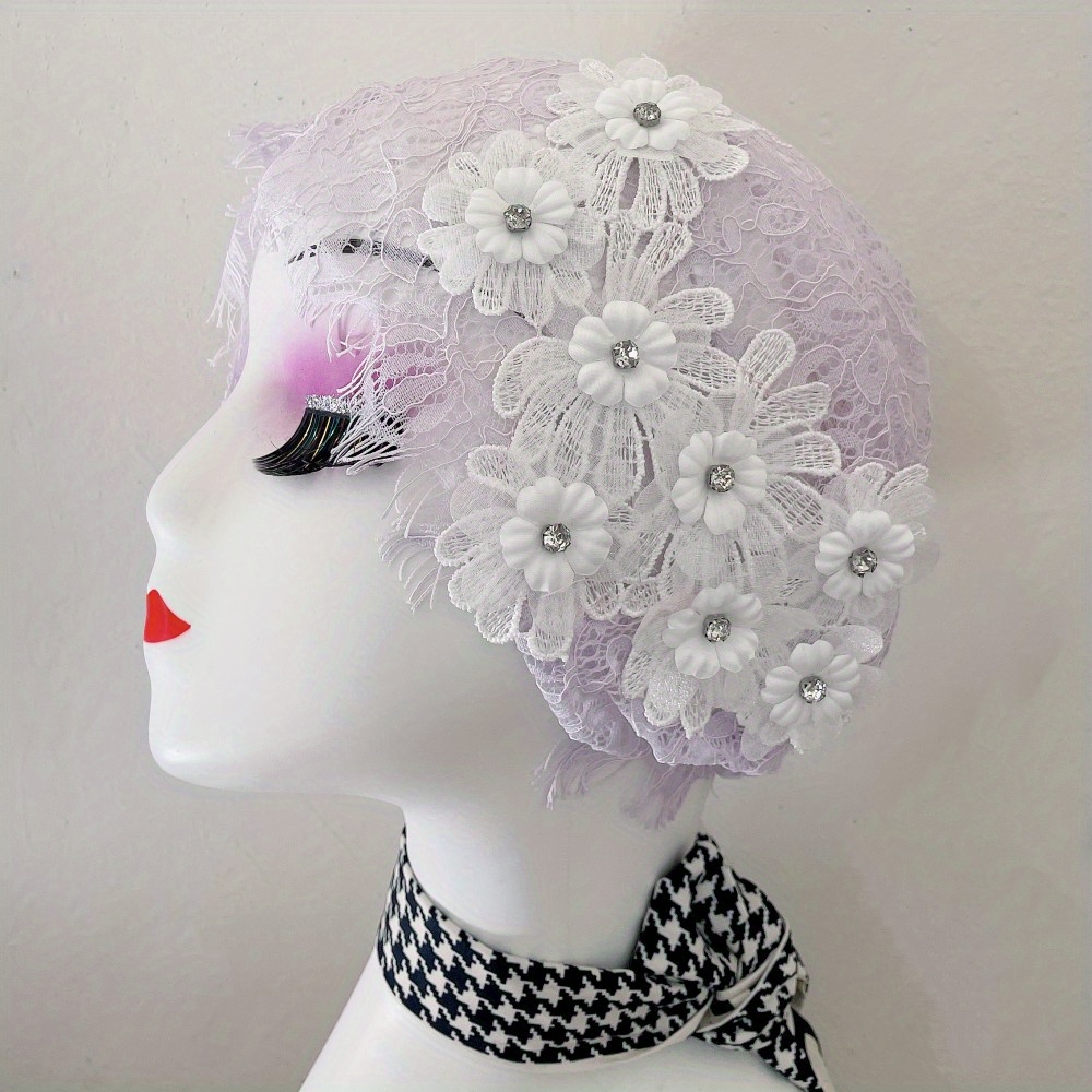 flower decor lace beanie hollow turban cap french style - Temu Australia