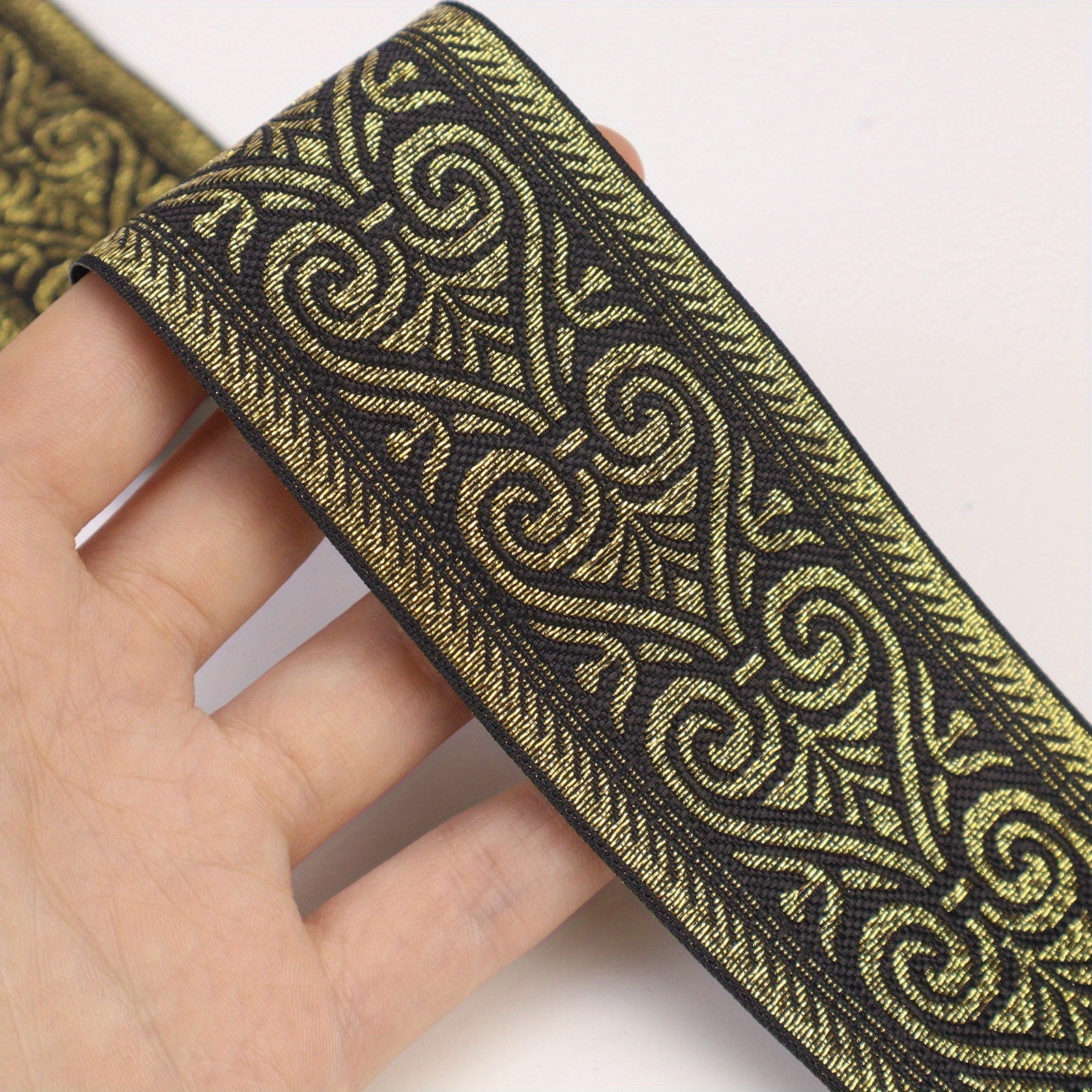 ジャカードリボン 1 ヤード09 メートル黒ゴールデン刺繍ジャカードトリム縫製 手作りバッグ 衣類装飾 Temu Japan