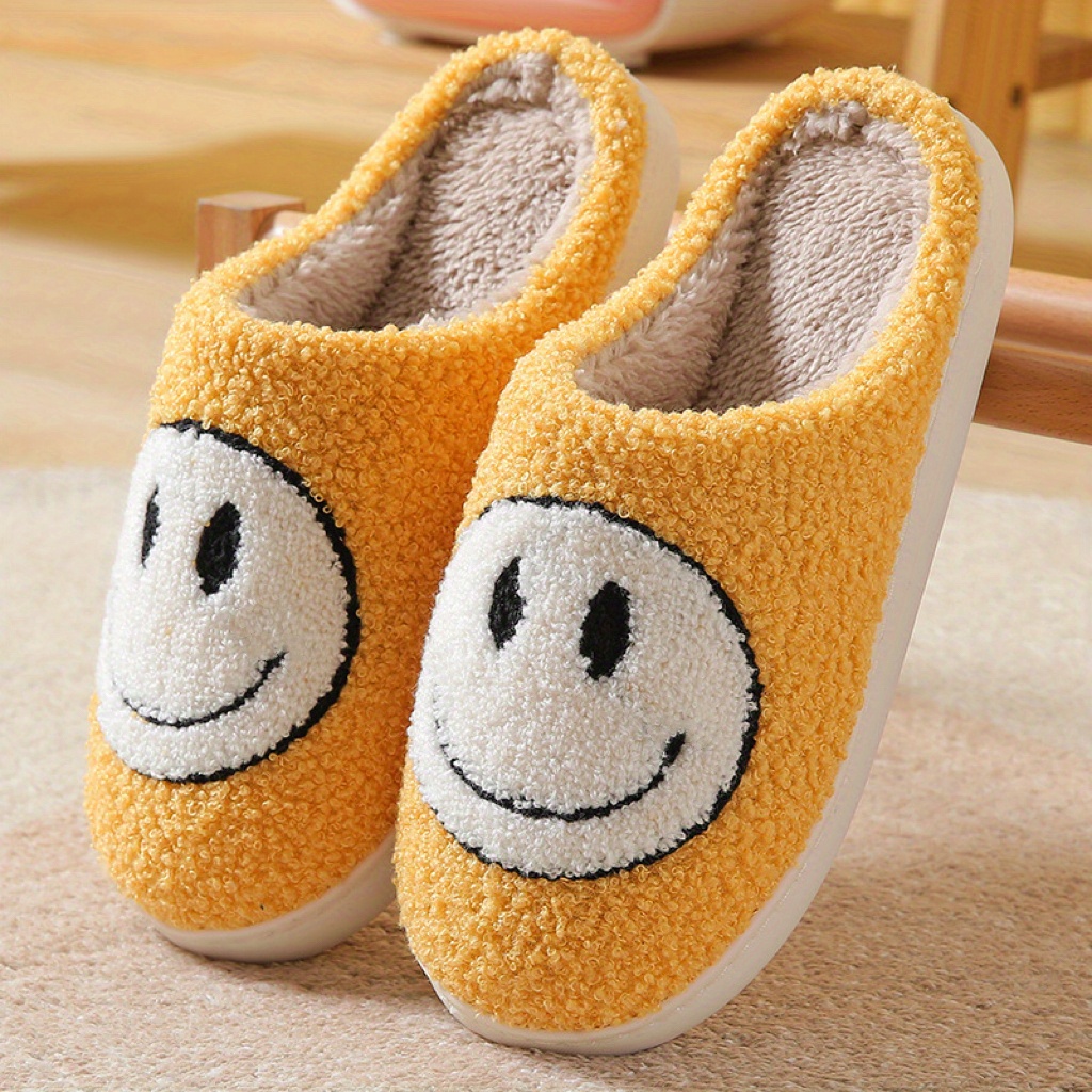 Kawaii Design Smiling Face Slippers Warm Slip Soft Plush - Temu United ...