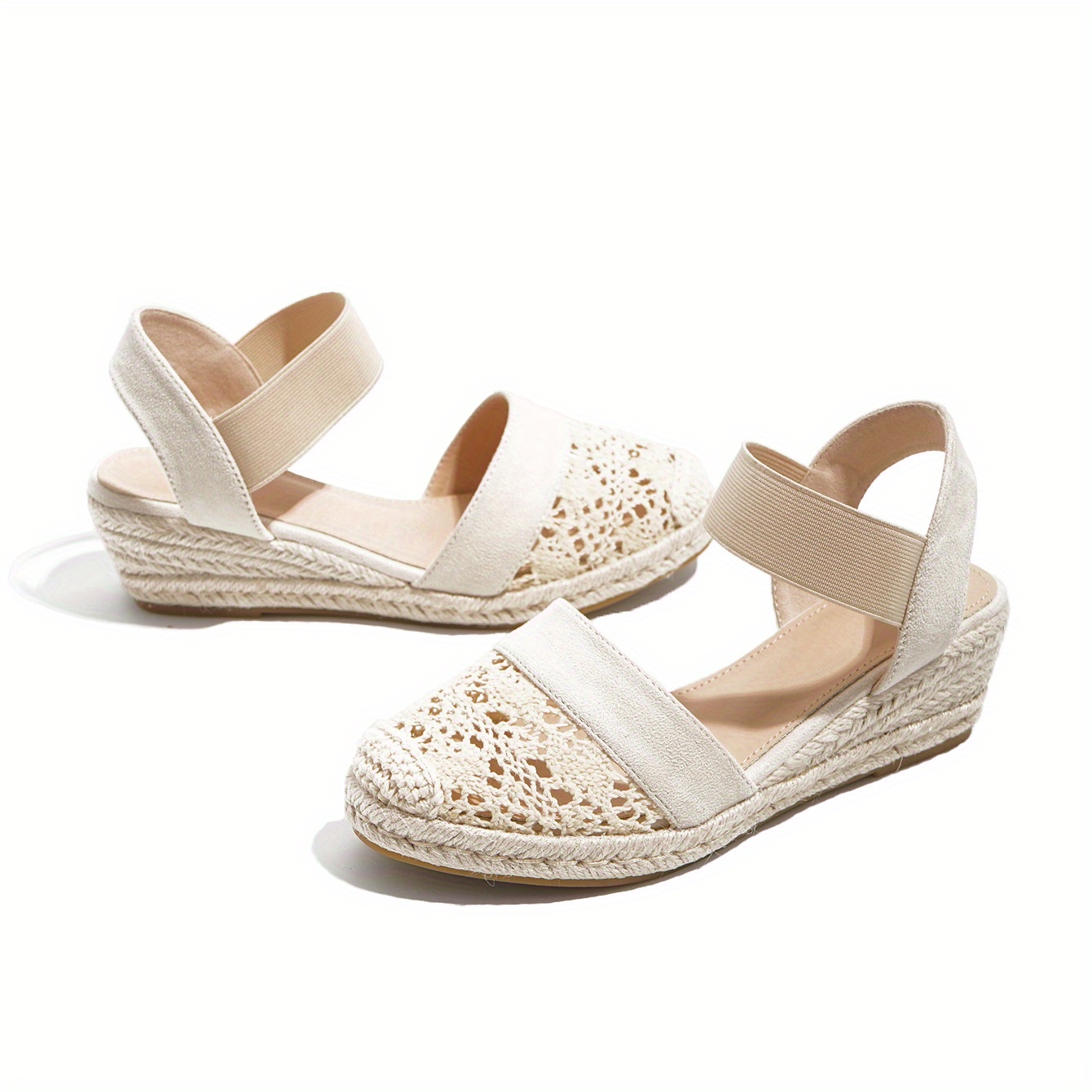 Women's Lace Espadrilles Wedge Sandals, Closed Toe Hollow Out Slip On Slingback Shoes, Casual ...