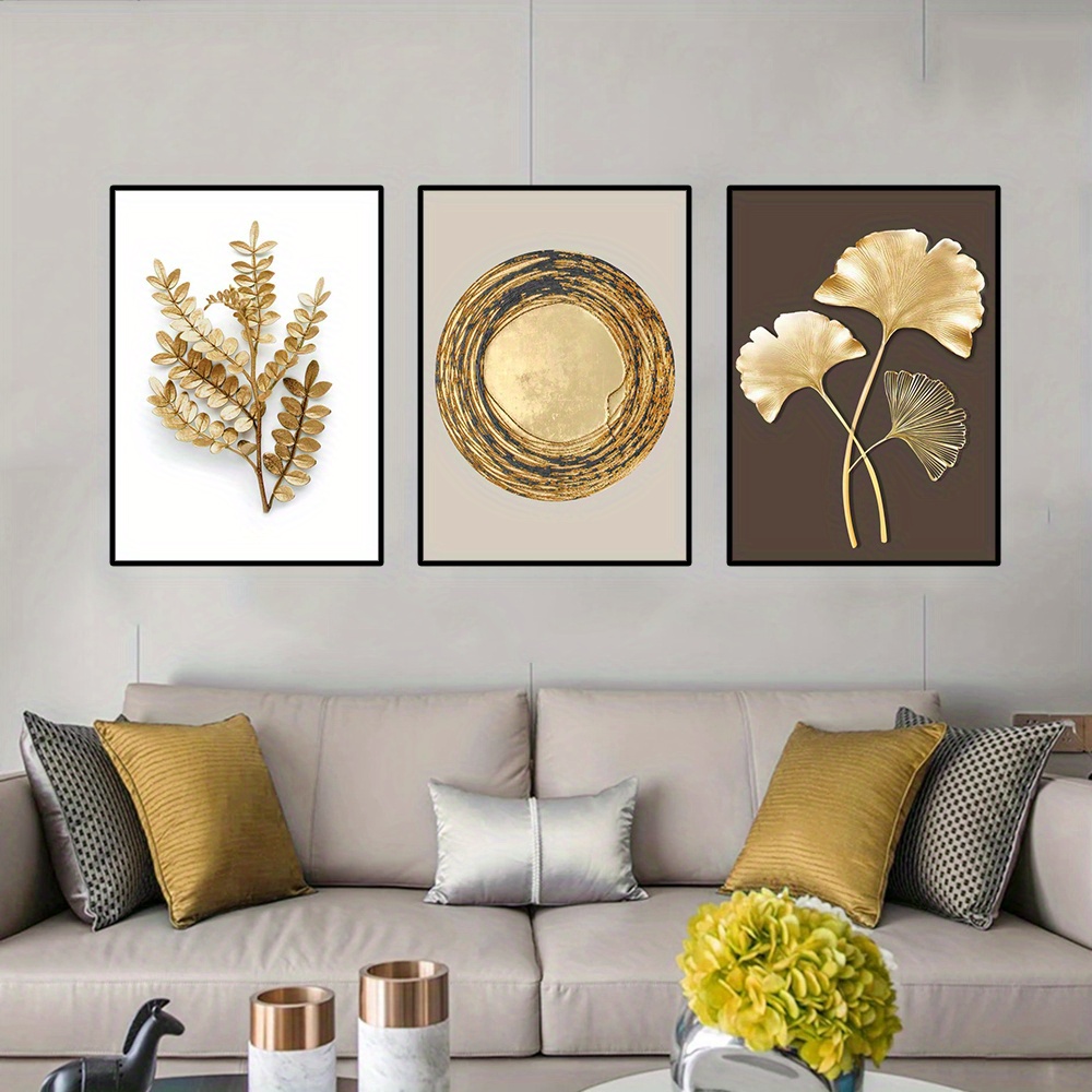 Abstract Leaves Matte Golden Vintage Posters Wall Art Canvas - Temu United