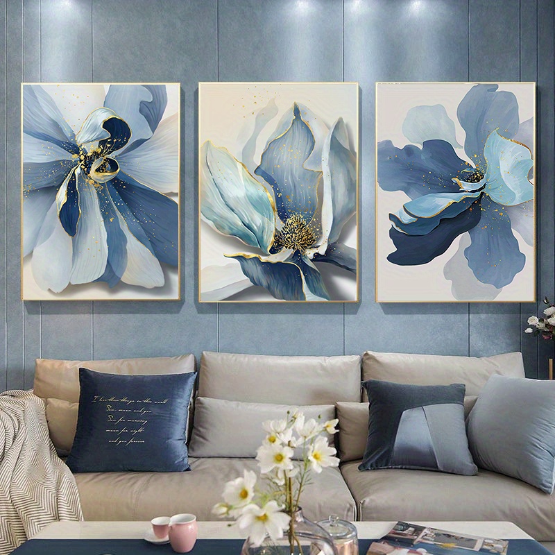 abstract blue flower canvas painting living room decor - Temu Australia