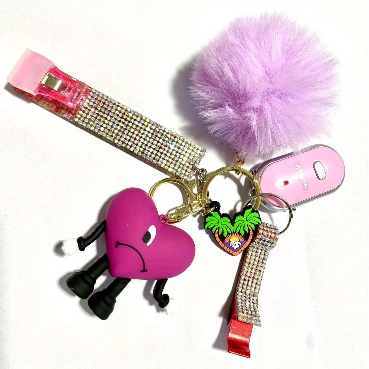 Cartoon Keychain Pendant Rhinestone Key Tag Plush Ball Key Ring Pendant ...