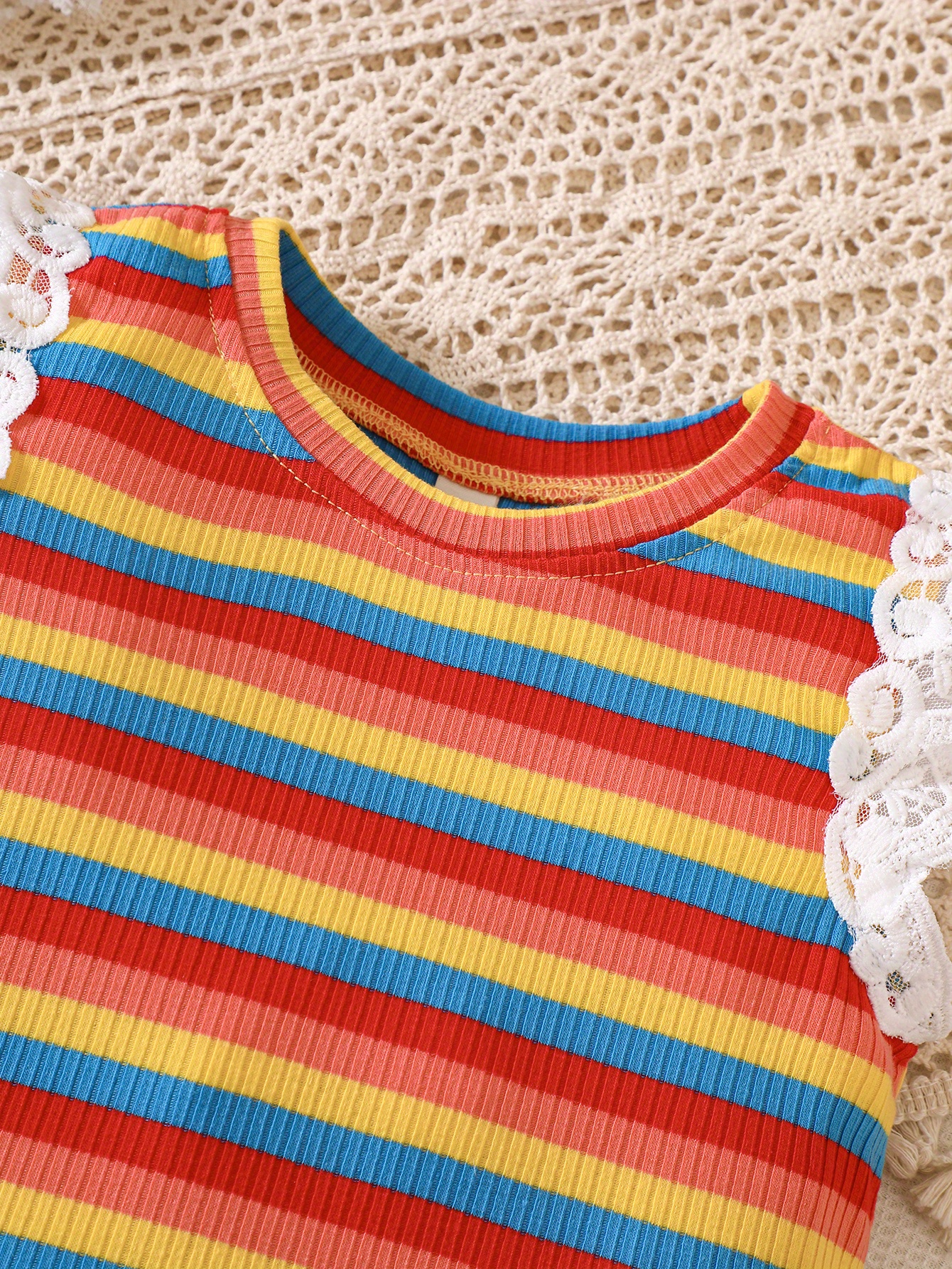 girls casual cute lace brim colorful striped sleeveless top - Temu New ...