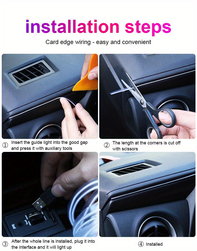 Neon Car Led Strip Light Rgb Usb Ambient Led Lighting Kit - Temu